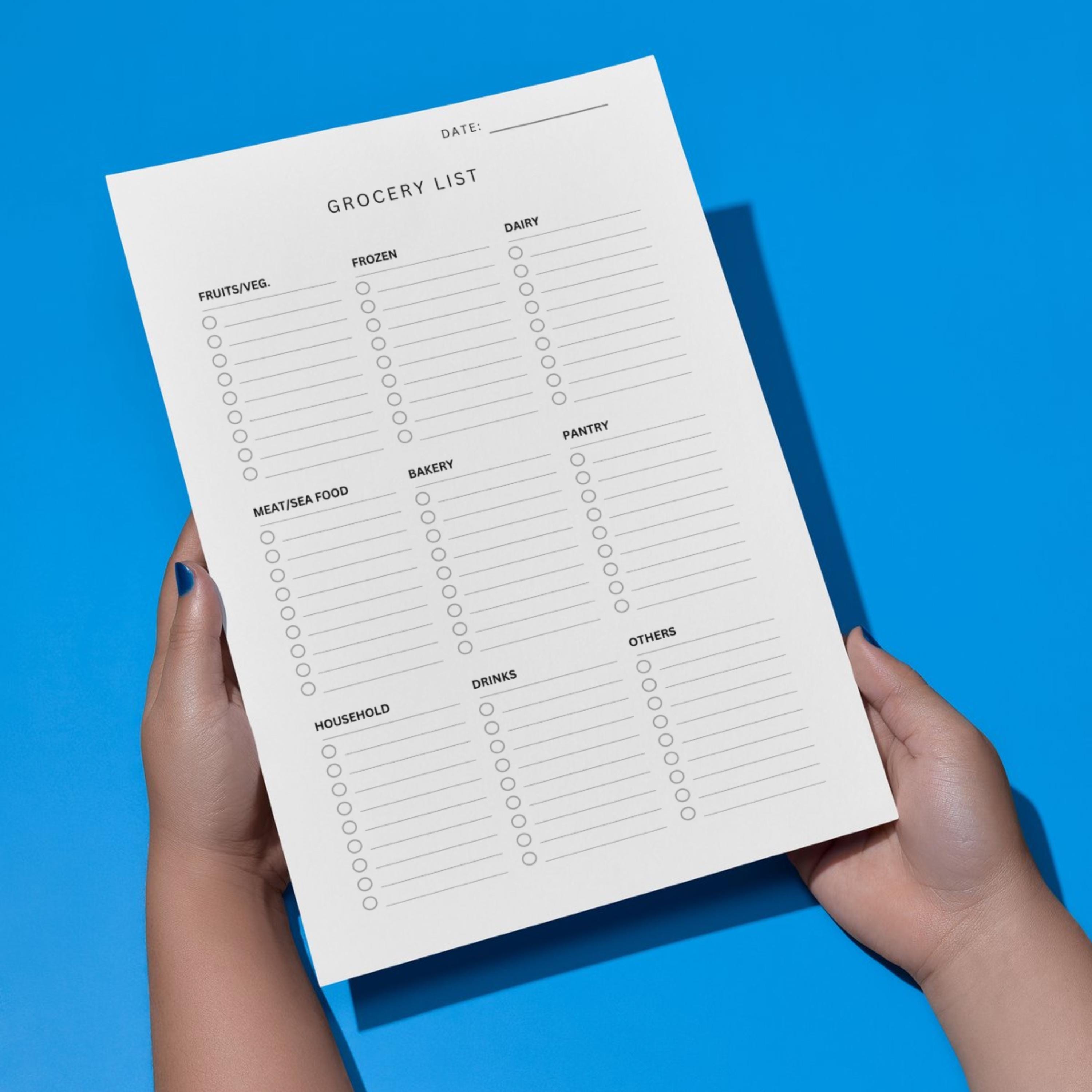 Printable Grocery List Template, Grocery Planner, Food Shopping List ...