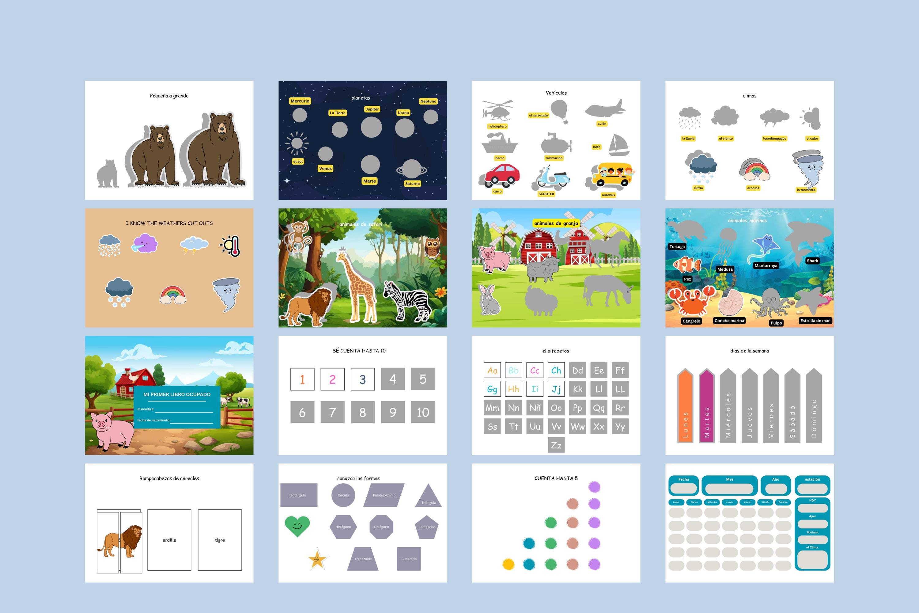 Spanish Busy Book Printable, Spanish Toddler Learning Binder, Preschool ...