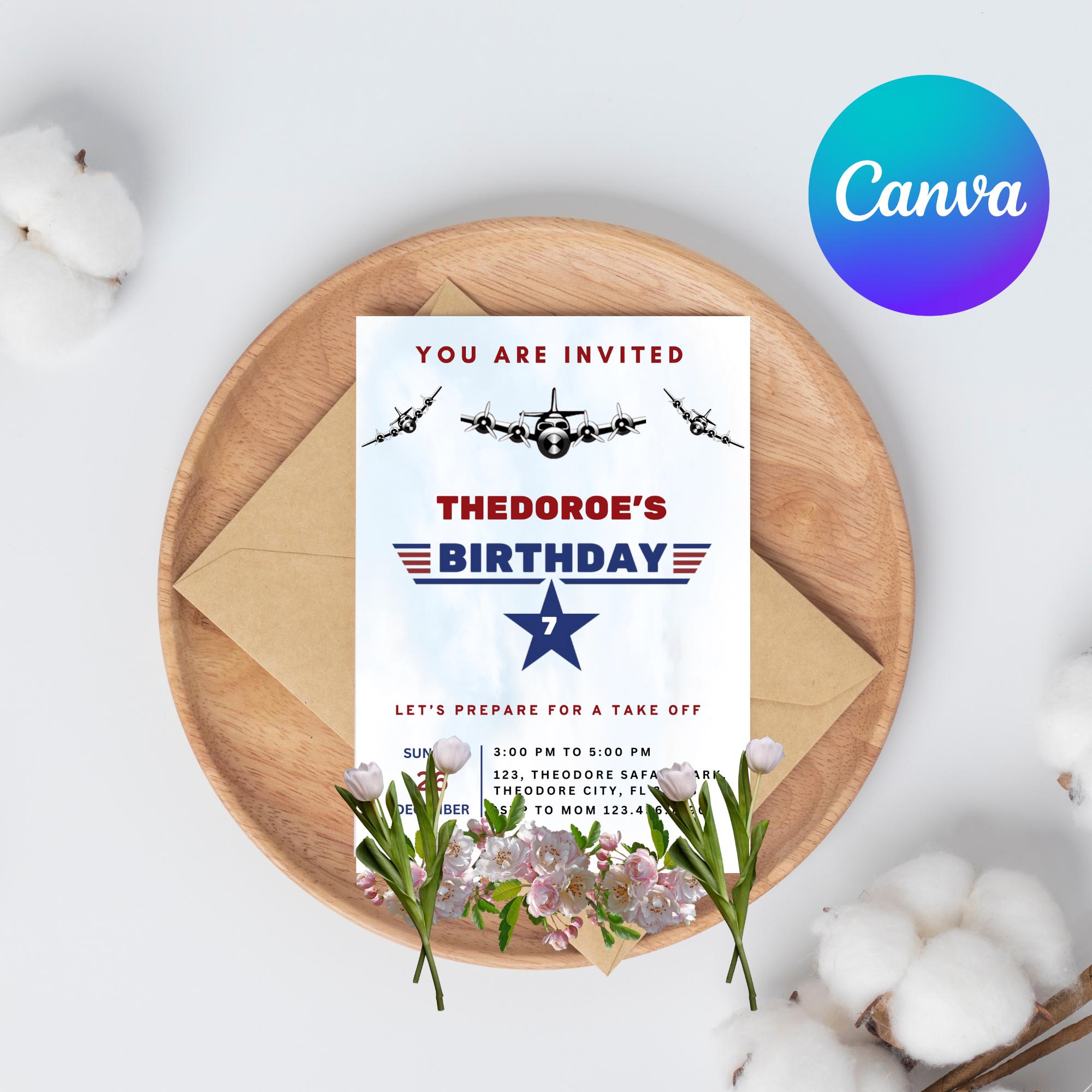 Editable Fighter Pilot Birthday Invitation Jet Pilot Theme Digital ...