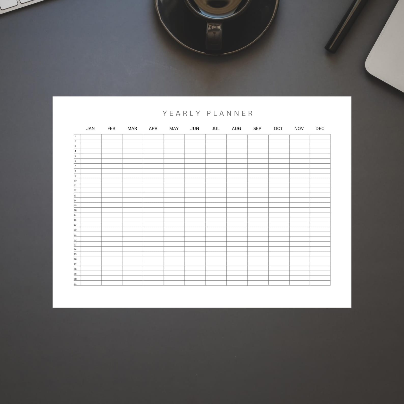 Printable Yearly Planner on 1 Page Landscape, Year at a Glance ...