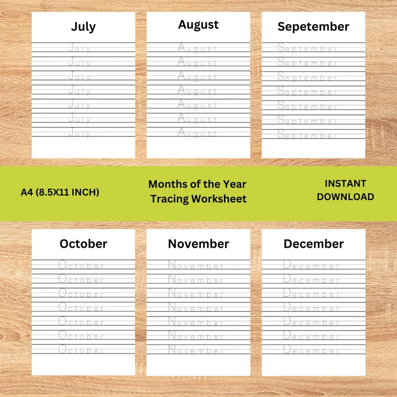 Months of the Year Tracing Worksheet Printable Handwriting Practice ...