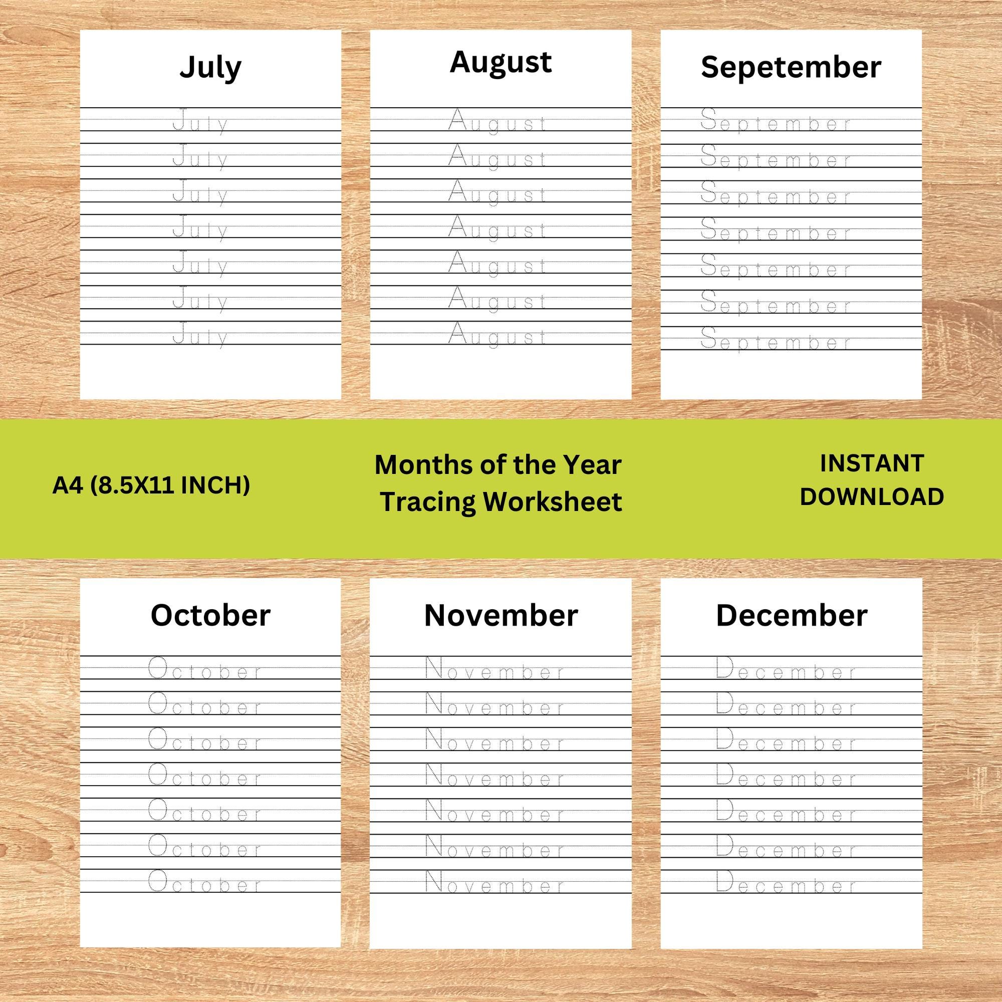 Months of the Year Tracing Worksheet Printable Handwriting Practice ...