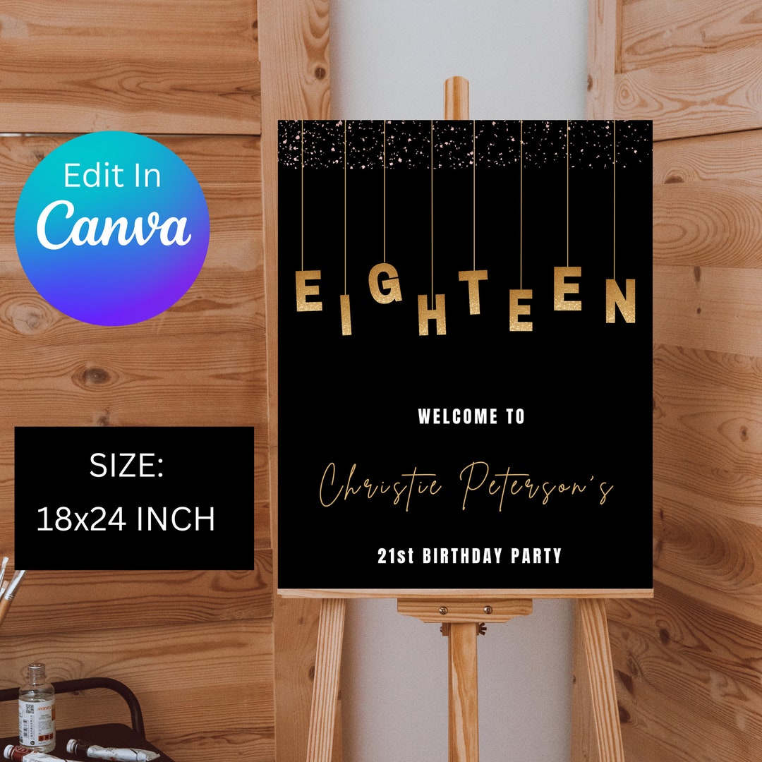 18th Welcome Sign Golden Glitter Sparkle, Eighteen Birthday Welcome ...