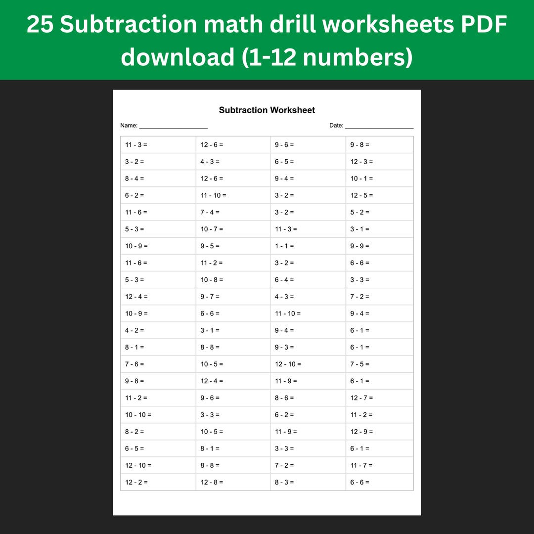 25 Printable Subtraction Worksheets PDF Download, Fill in the Blanks ...