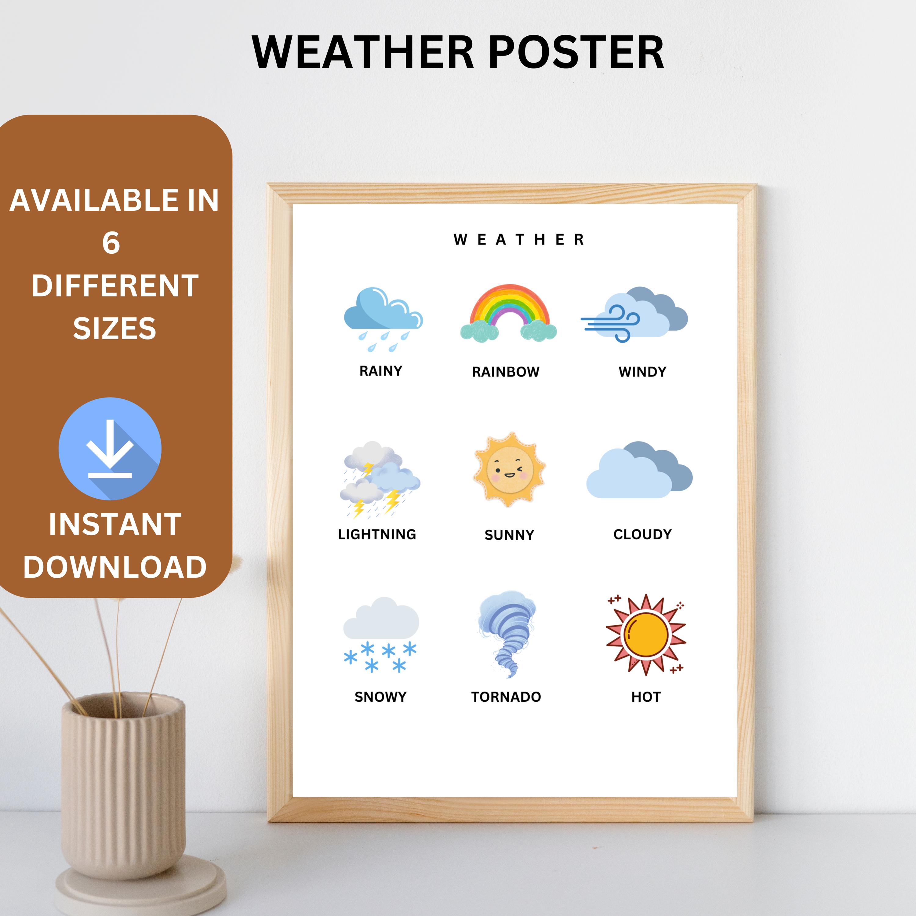 Weather Poster, Weather Chart, Kids Wall Decor, Educational Print ...