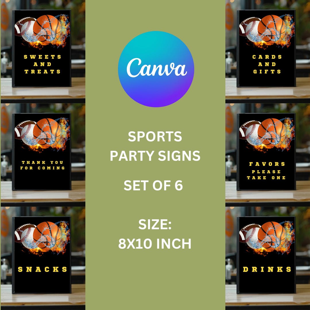 Sports Birthday Party Signs Templates Editable in Canva Printable Table ...