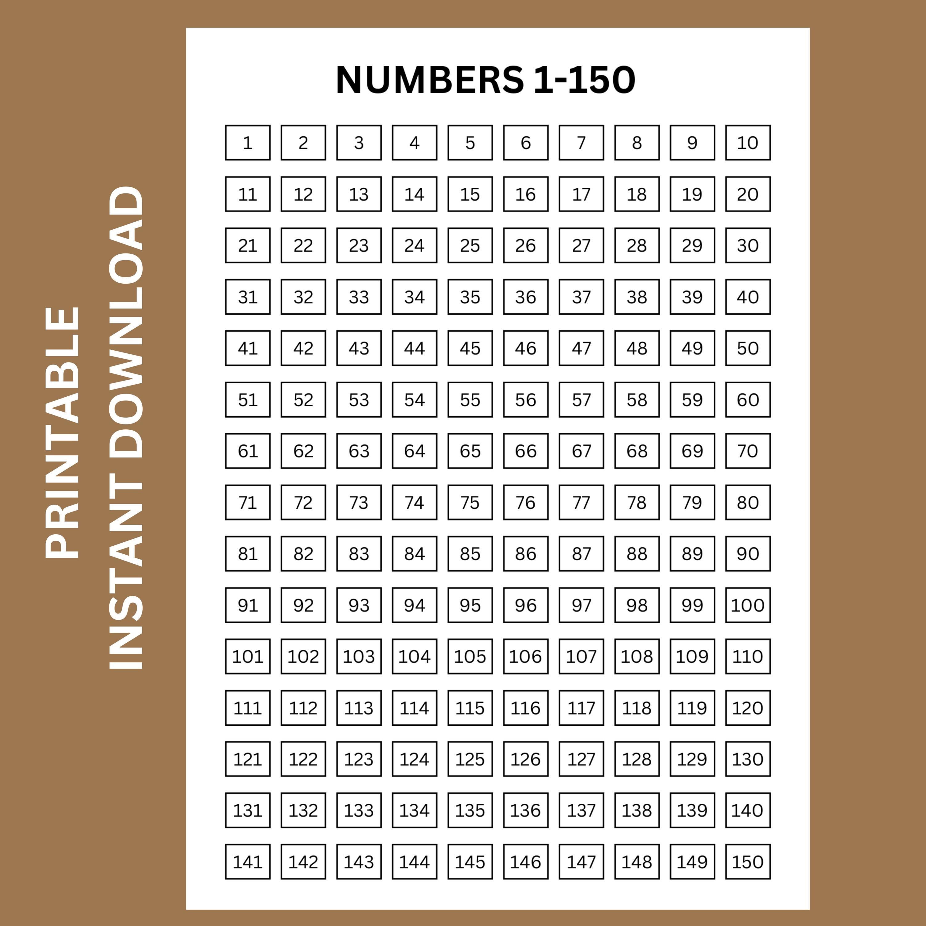 Tabla de números del 1 al 150 / Números del 1 al 150 para imprimir ...