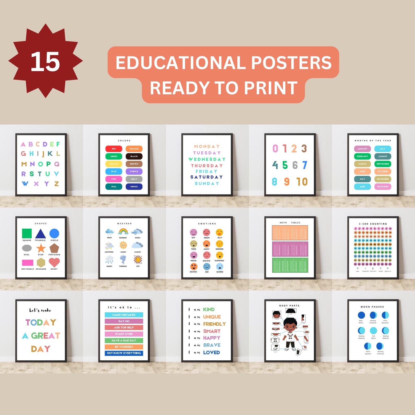 Educational Posters Set, 15 Homeschool Prints, Montessori Classroom ...