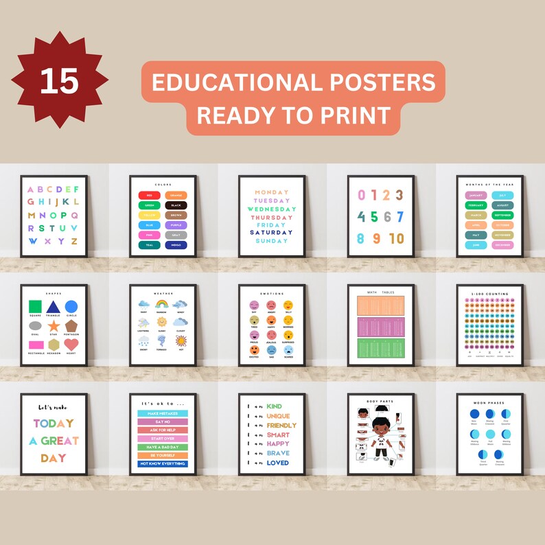 Educational Posters Set, 15 Homeschool Prints, Montessori Classroom ...