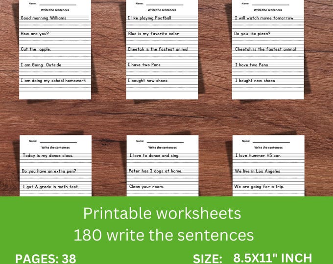 Write the Sentence Worksheets, Handwriting Trace Fun Facts, Printable ...