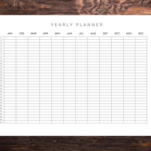 Printable Yearly Planner on 1 Page Landscape, Calendar Template PDF ...
