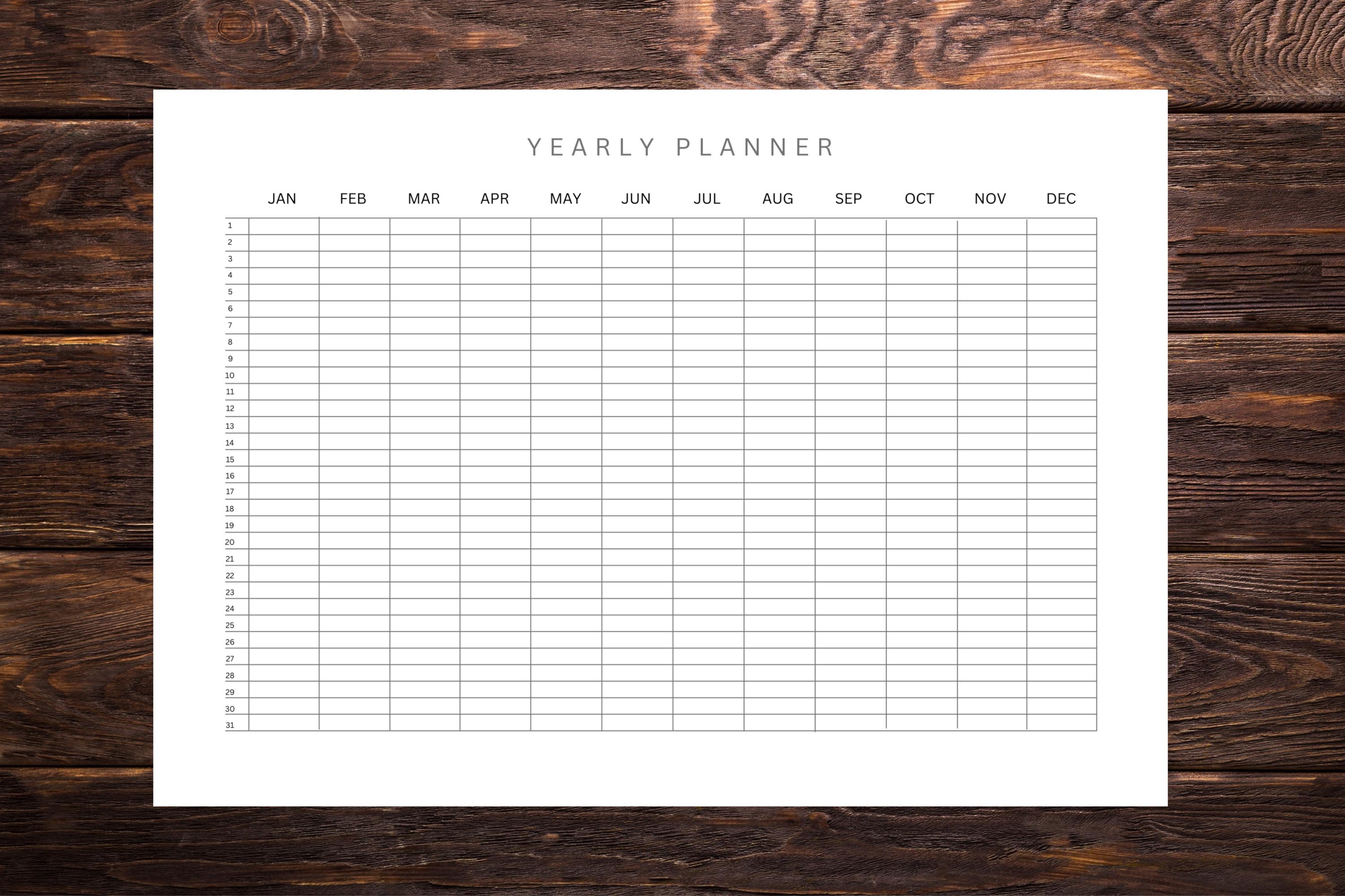 Printable Yearly Planner on 1 Page Landscape, Calendar Template PDF ...