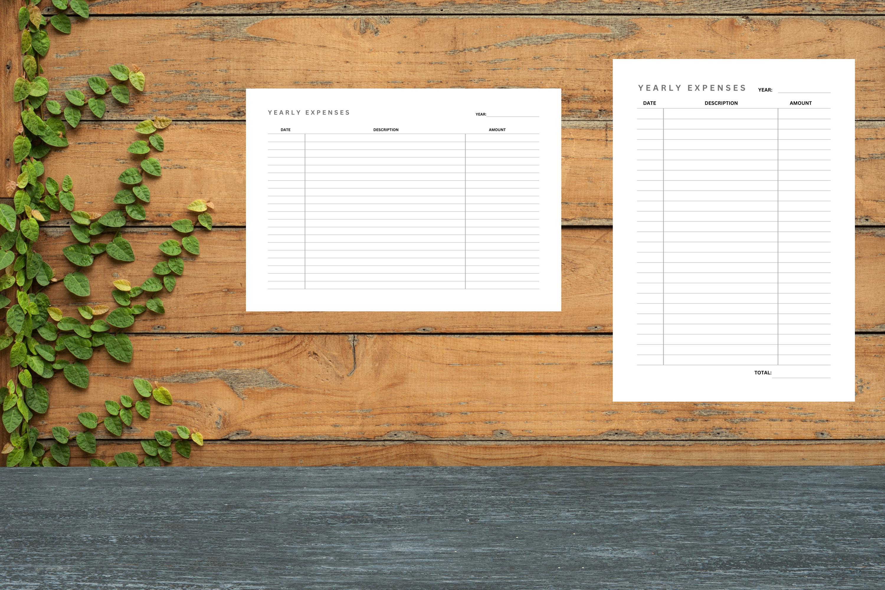 Simple Yearly Expenses Tracker Printable, Spending Log, Purchase ...
