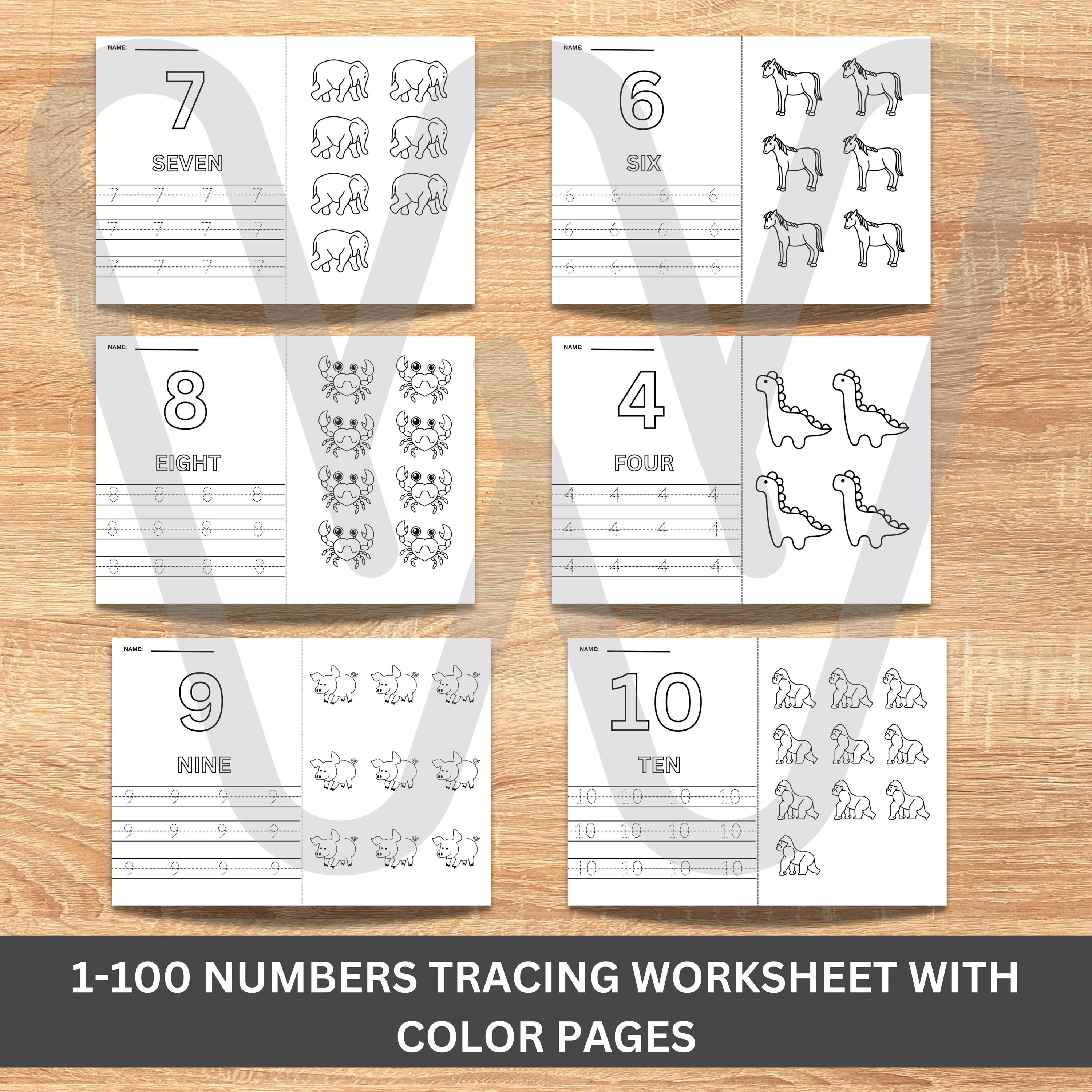 1-100 Numbers Writing Tracing Worksheets, Traceable Numbers, Preschool ...