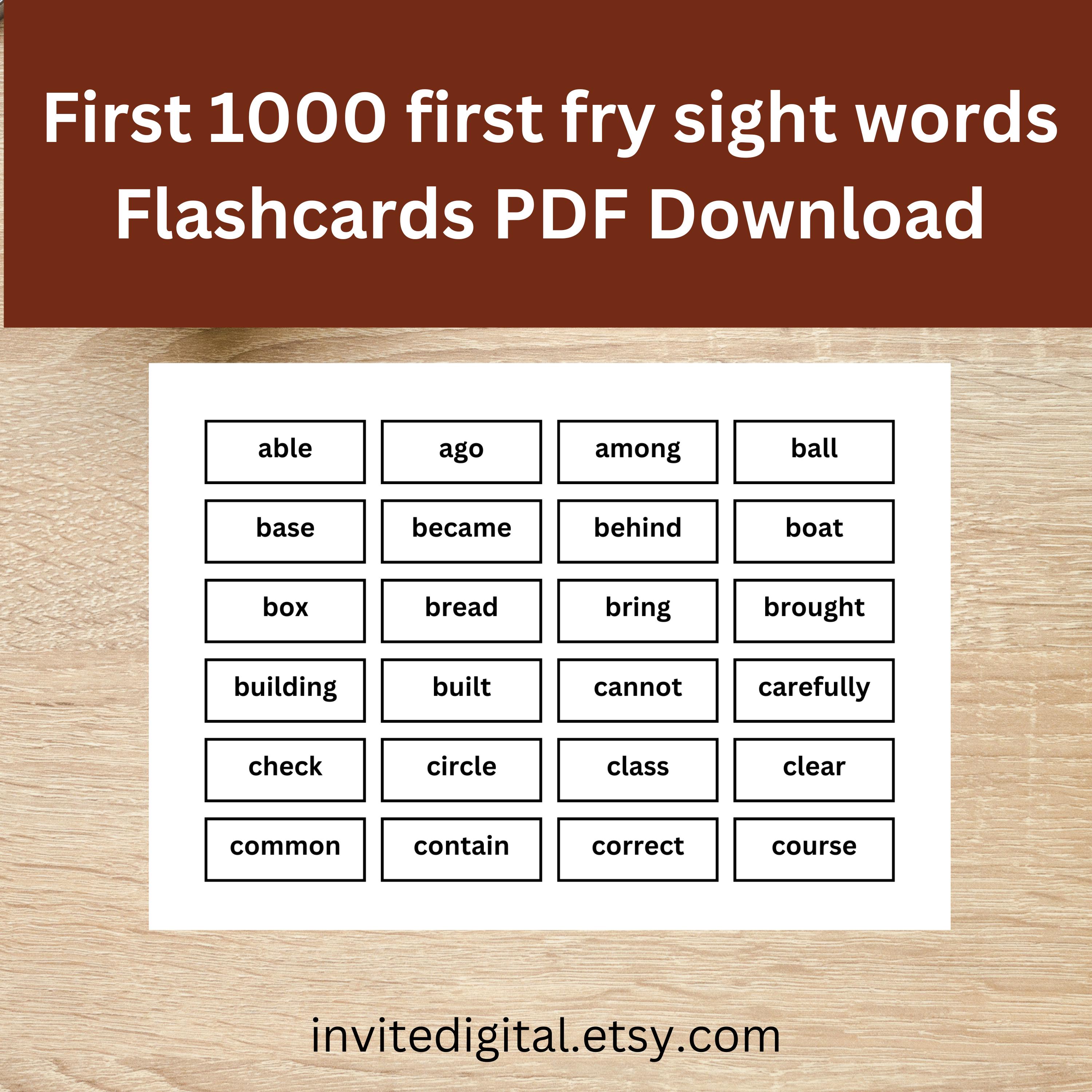 First 1000 Fry Sight Words Flashcards Cut Outs PDF Instant Download ...