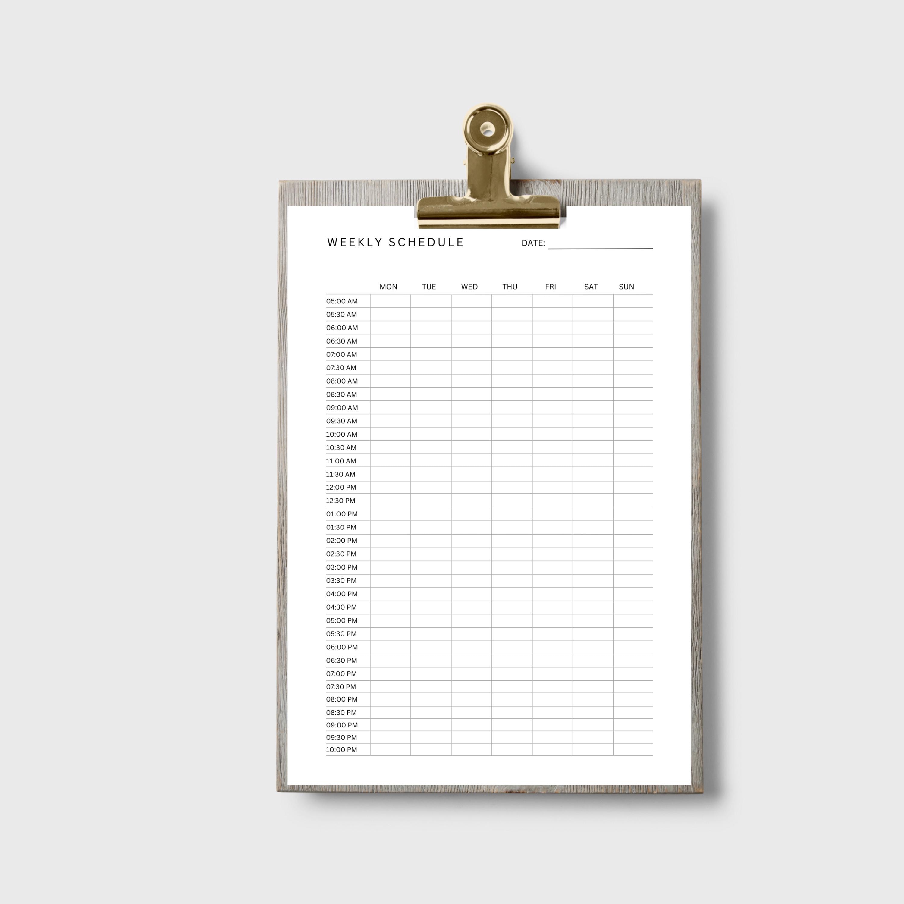 Half Hour Weekly Schedule, Weekly Planner Printable, Week at a Glance ...