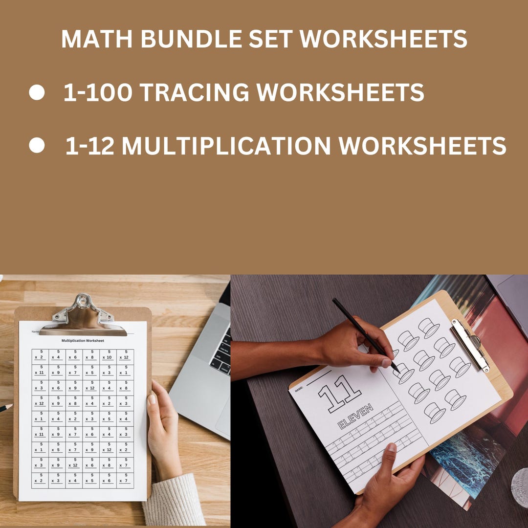 Printable Math Set Bundle 1-100 Workbook, 1-12 Multiplication Practice ...