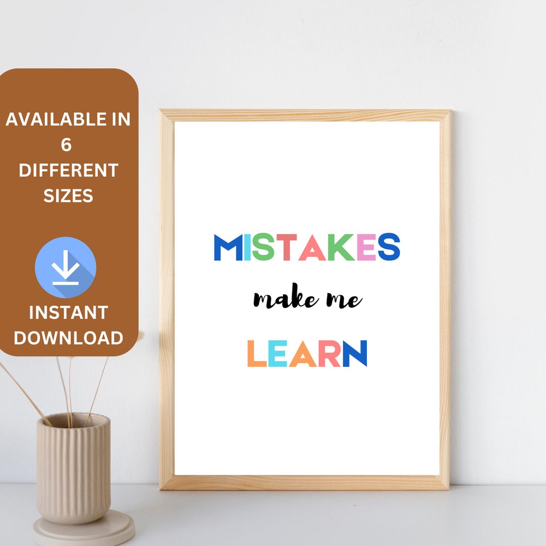 Mistakes Make Me Learn Poster Print, Positive Affirmation, Classroom ...