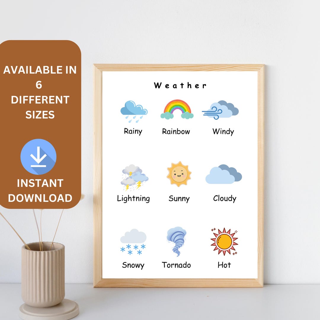 Weather Poster, Weather Chart, Kids Wall Decor, Educational Print ...