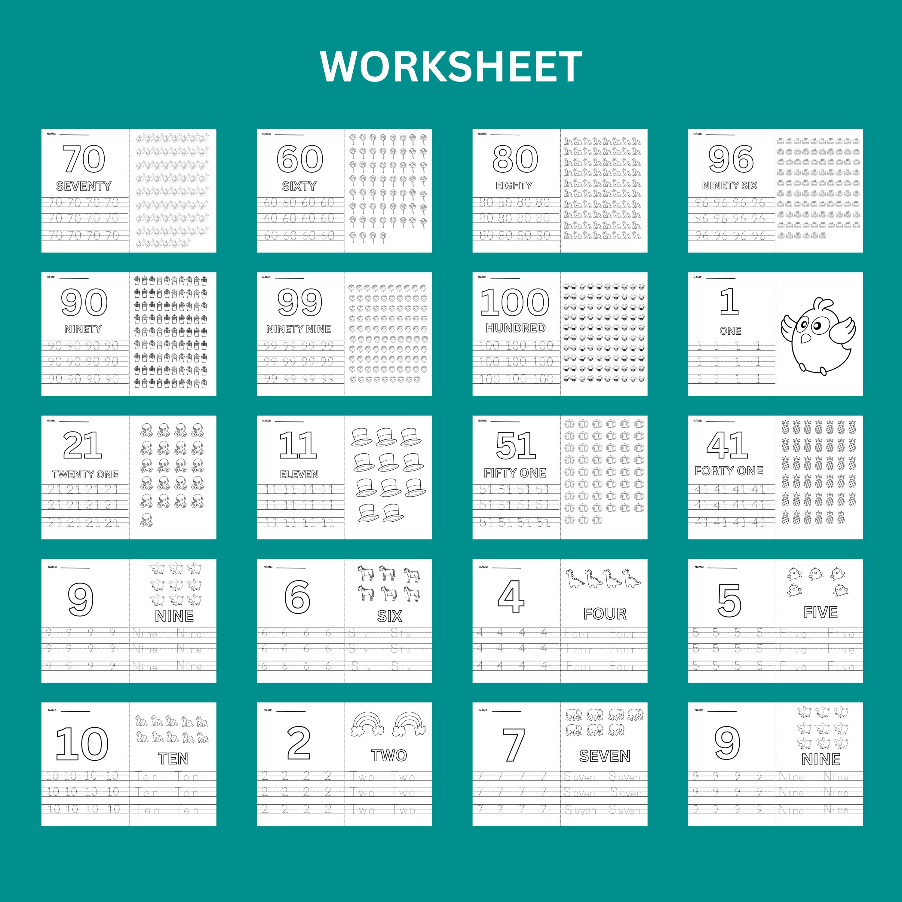 Count to 100 Printable Posters Flashcards and Worksheets Set, Numbers ...