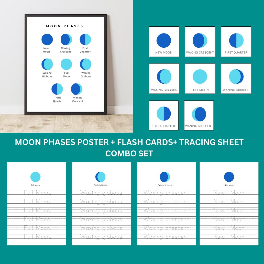 Moon Phases Print With Flashcards and Worksheet, Educational Kids ...