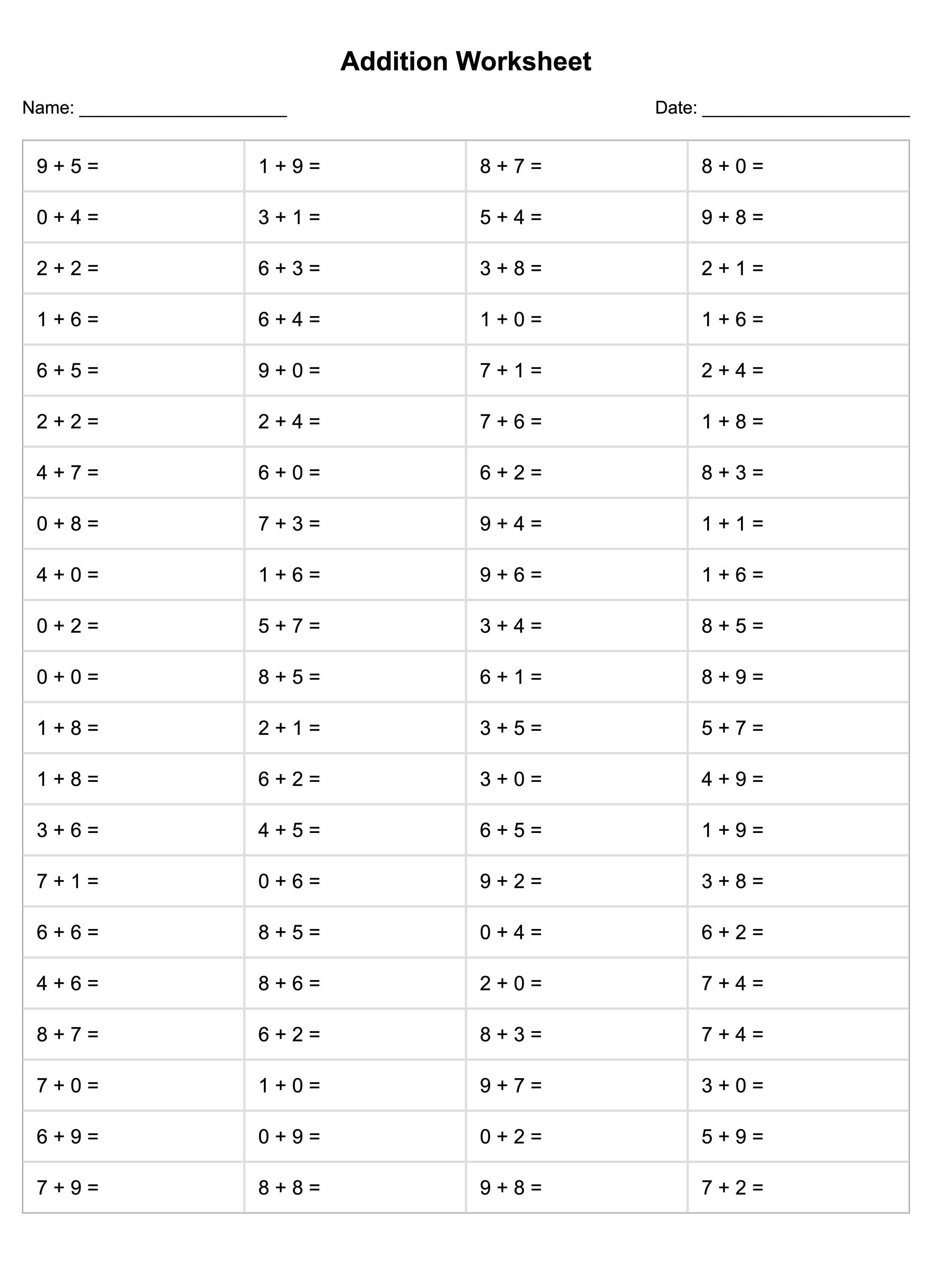 25 Printable Single Digit Addition Worksheets PDF Download, Fill in the ...