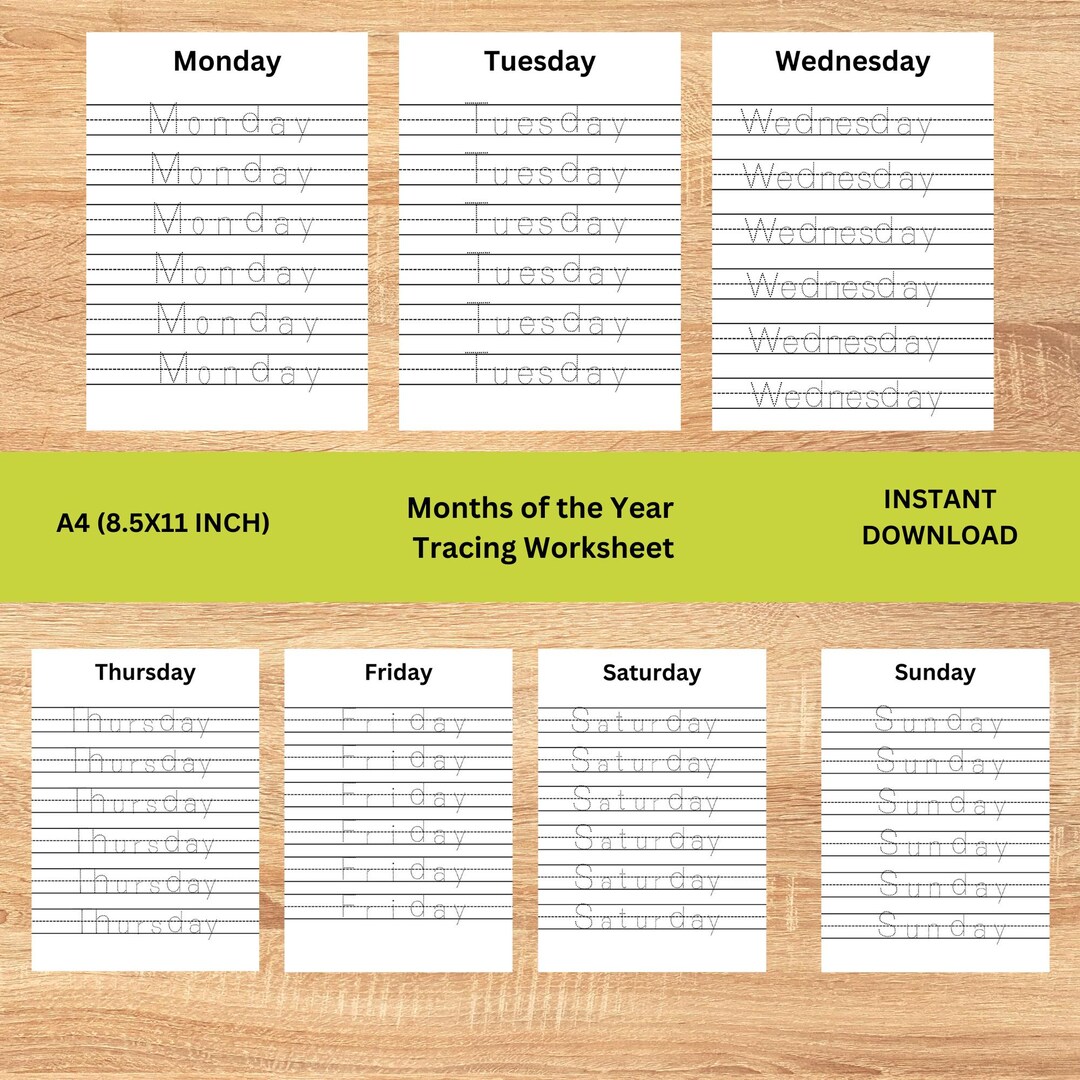 Days of the Week Tracing Worksheets / Tracing Printable for Pre-k ...
