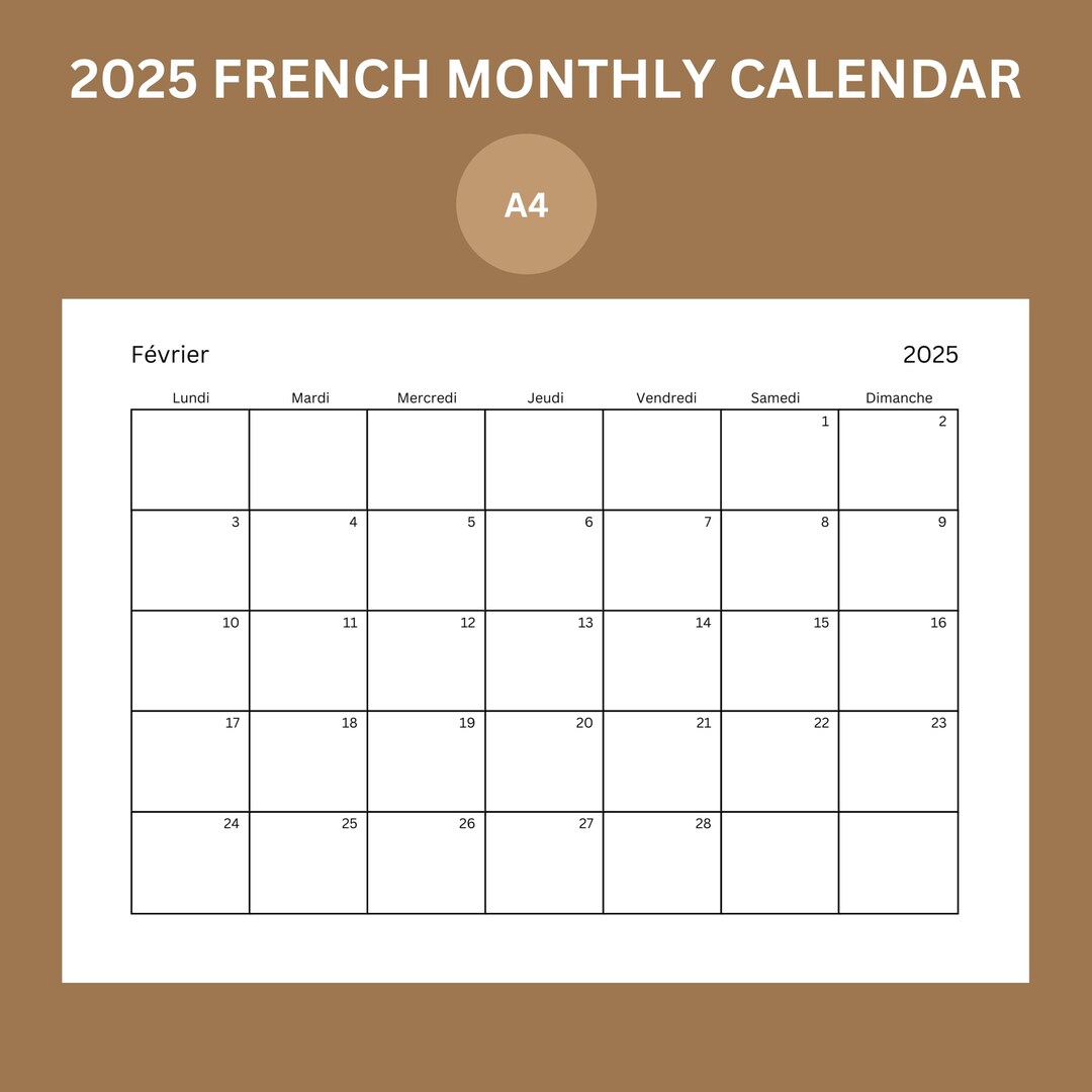 2025 Monthly Calendar French Landscape, Printable Calendar Template ...