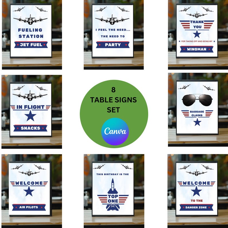 9 Top One Gun Fighter Pilot Party Table Signage Editable in Canva ...