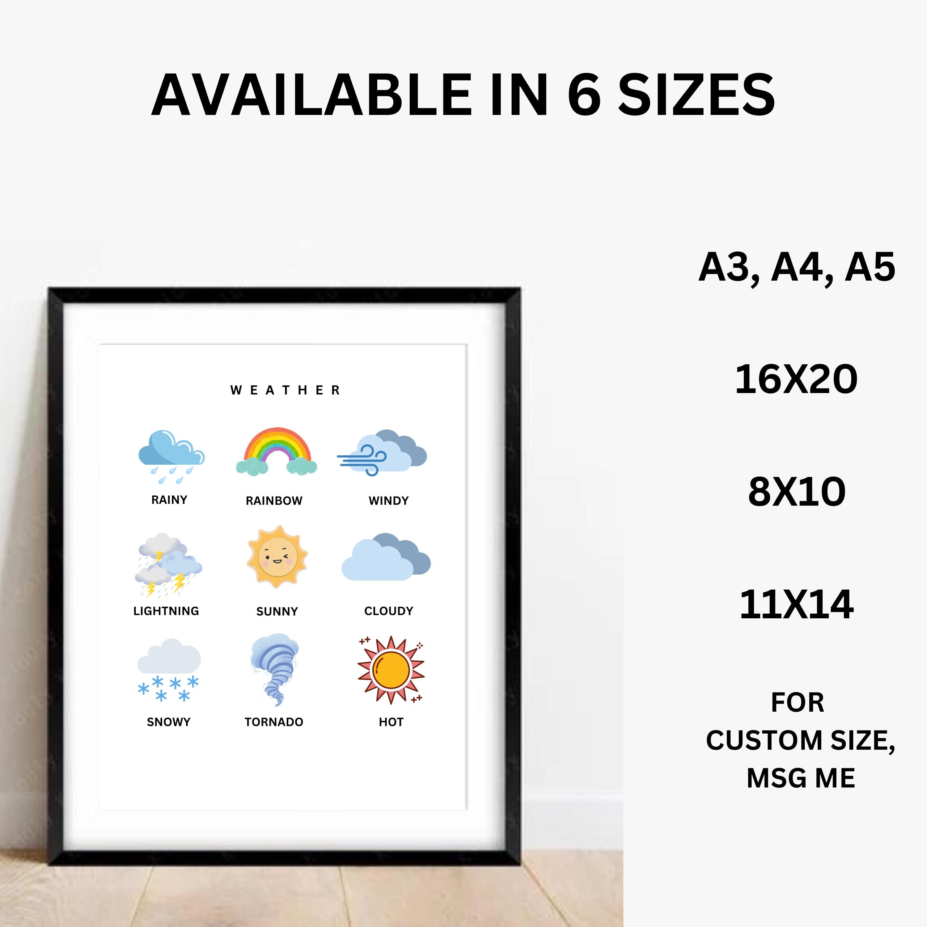 Weather Poster, Flashcards and Worksheets Set Weather Chart, Kids Wall ...