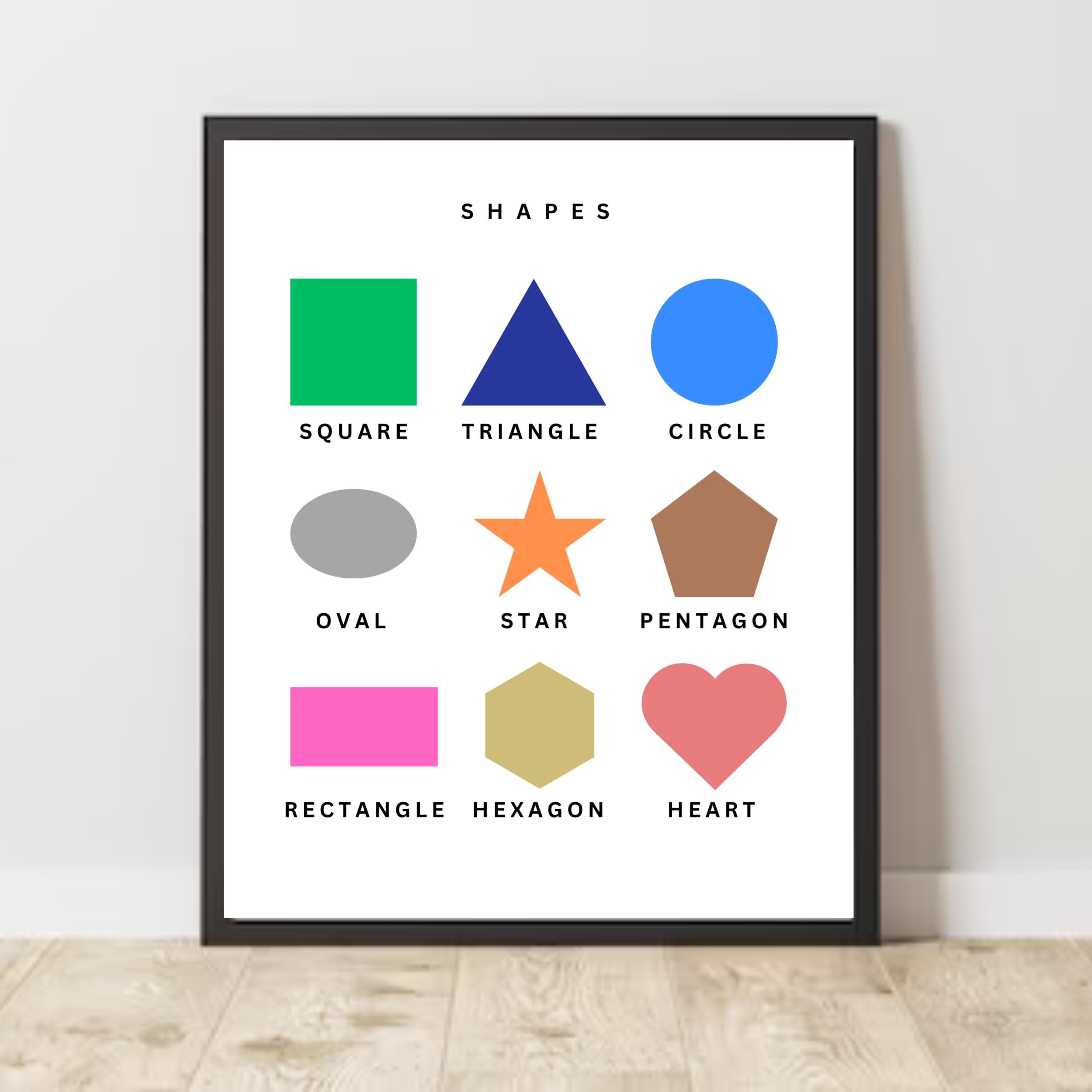 Shapes Educational Print, Tracing Sheet and Flash Card Set, Nursery ...