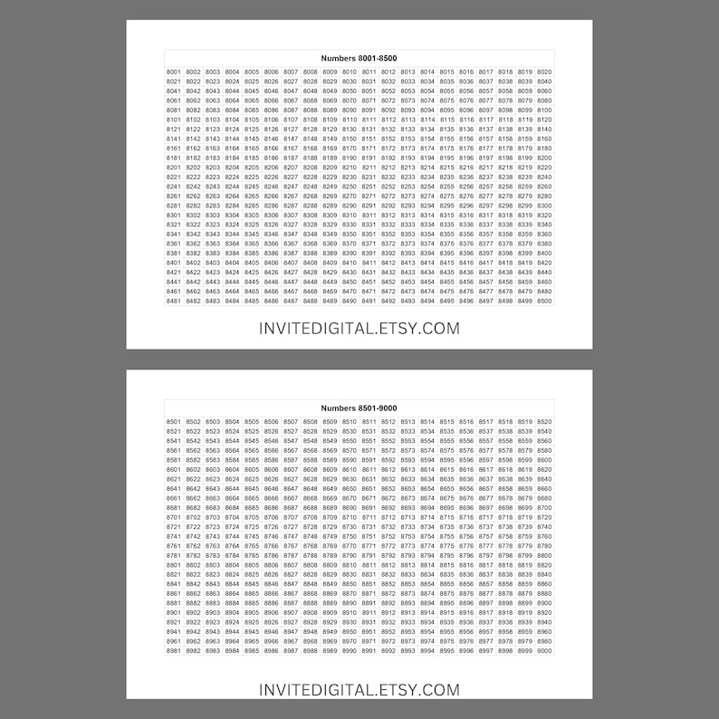 1-10000 Numbers Chart List | Each Page Has 500 Words| Count to 10000 ...