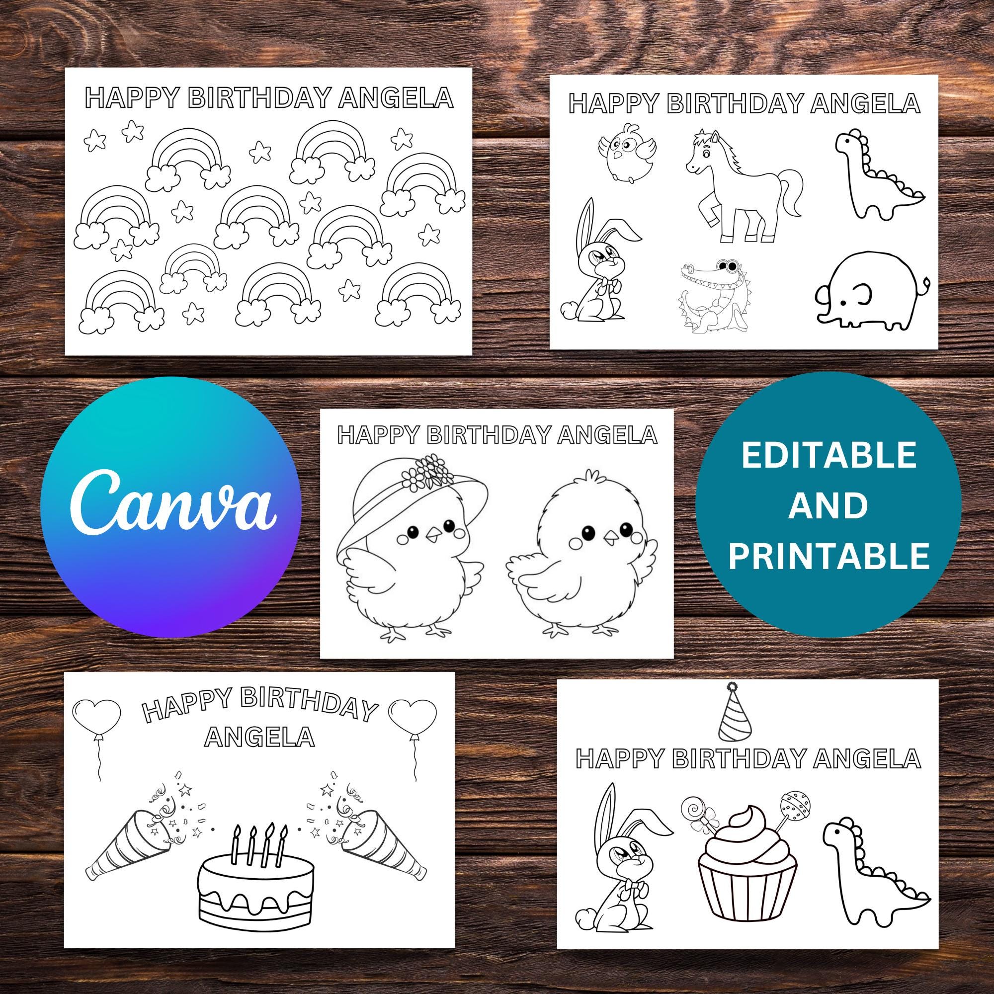 Editable Birthday Party Coloring Sheet Canva Party Favor Mini Coloring ...
