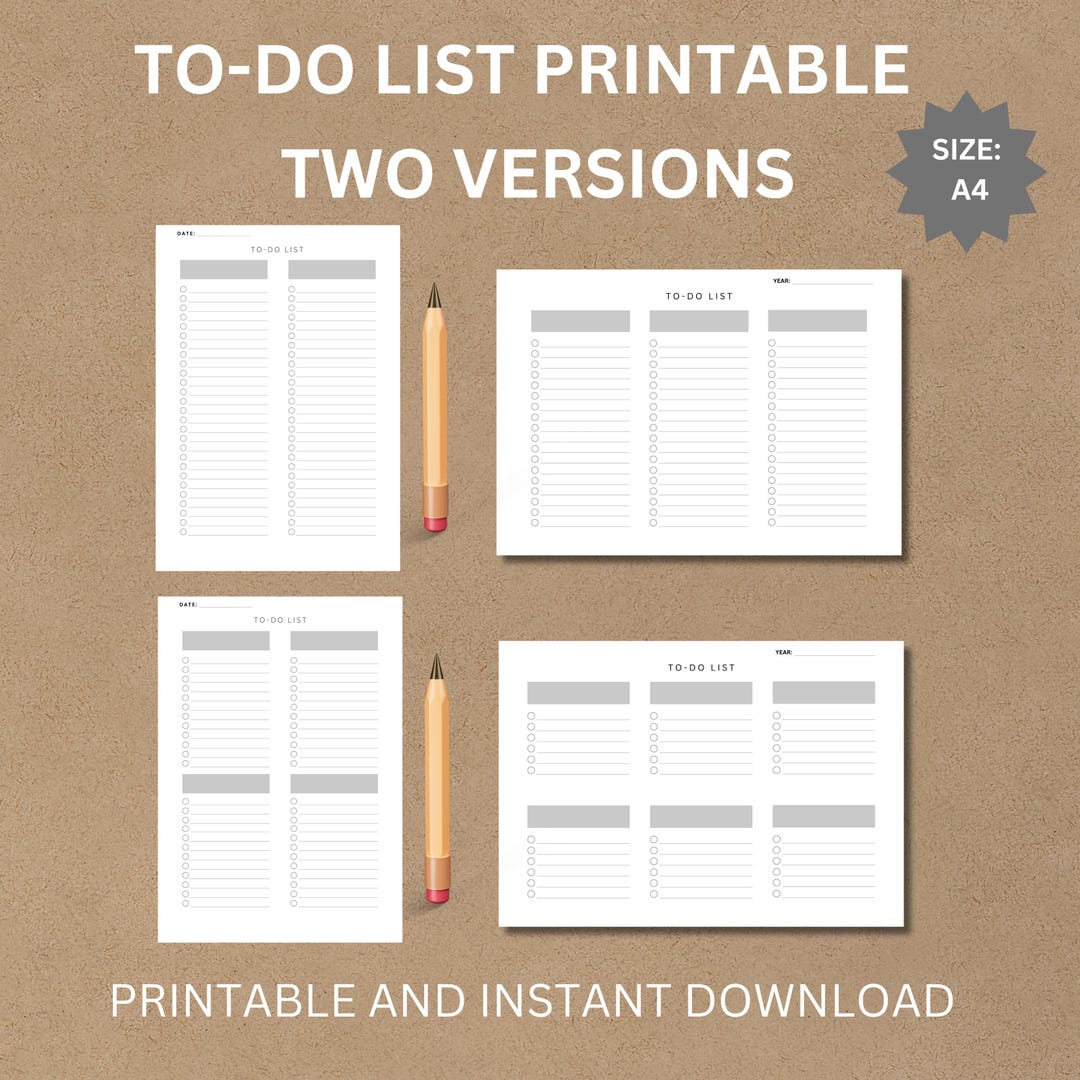 To Do Lists, Task Lists, Printable Templates PDF, A4, Instant Download ...