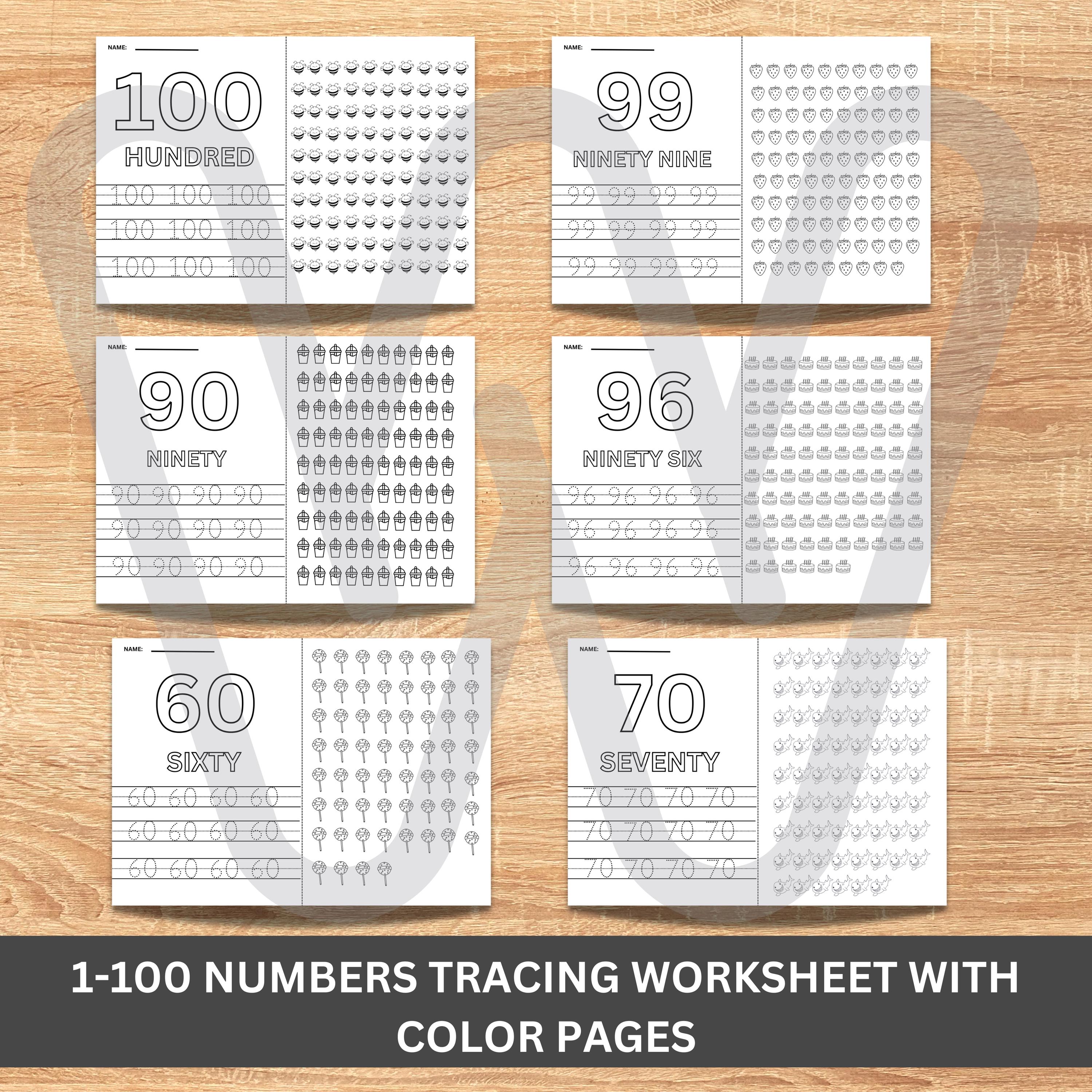 1-100 Numbers Writing Tracing Worksheets, Traceable Numbers, Preschool ...