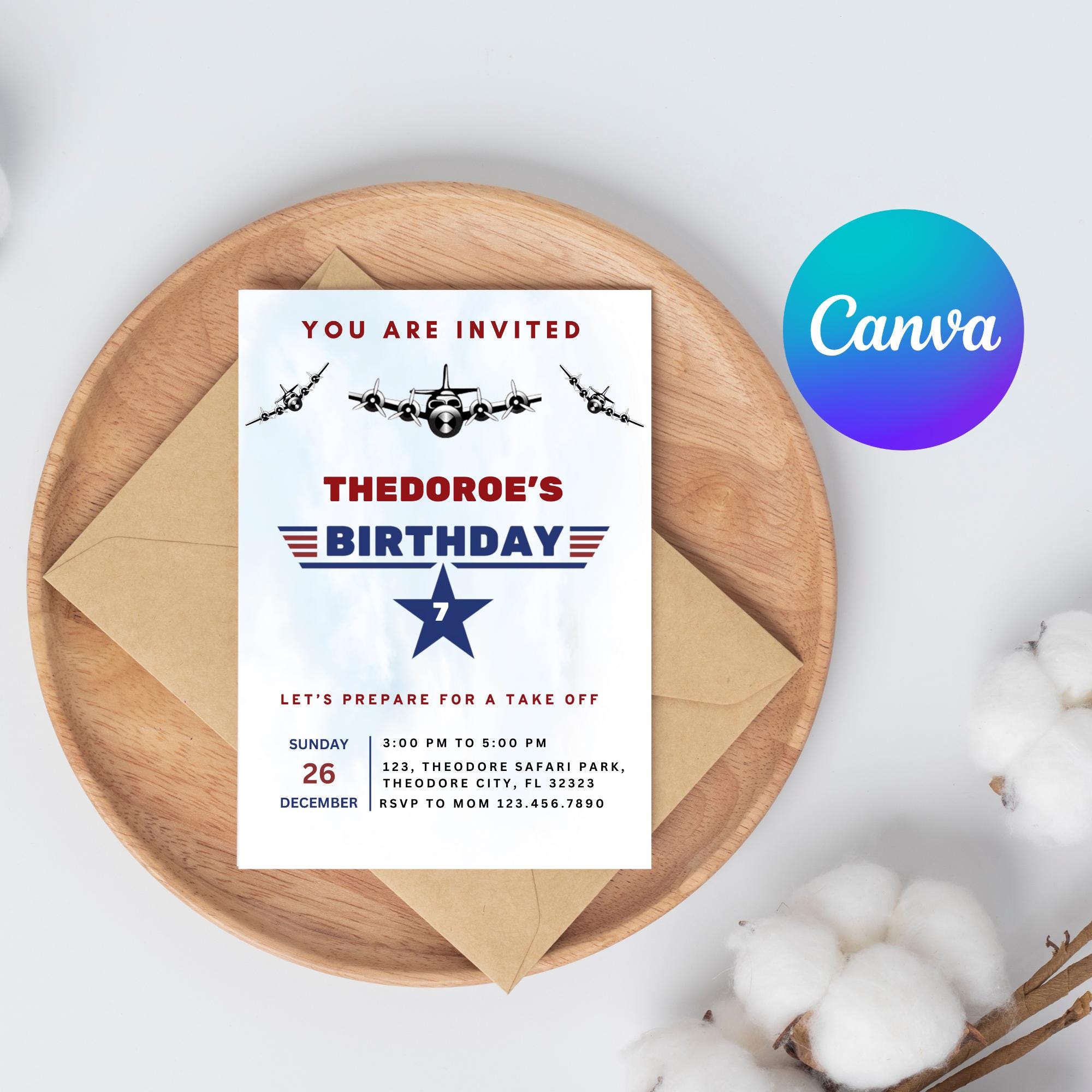 Editable Fighter Pilot Birthday Invitation Jet Pilot Theme Digital ...