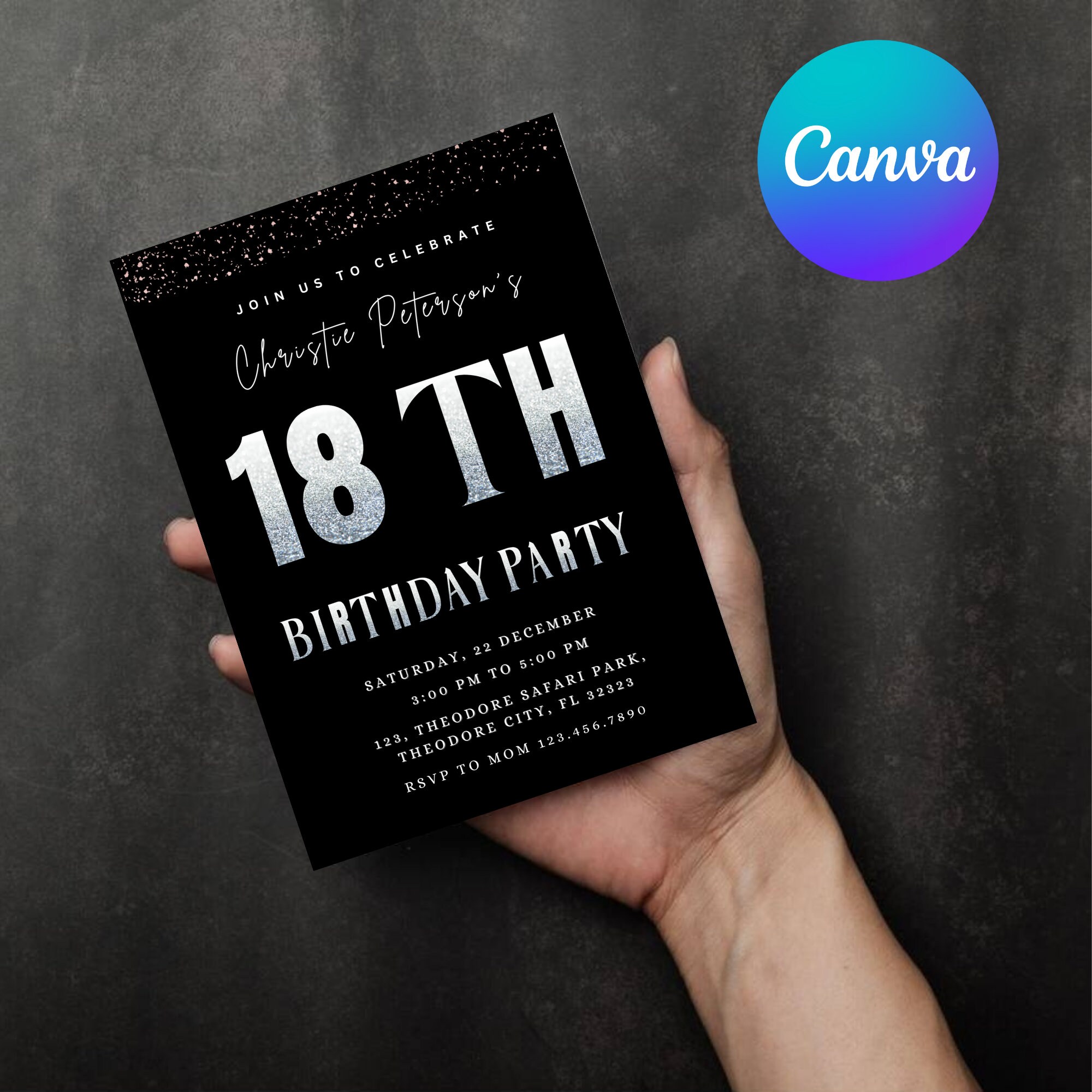 18th Birthday Invitation Template Eighteenth Silver Glitter Invitation ...