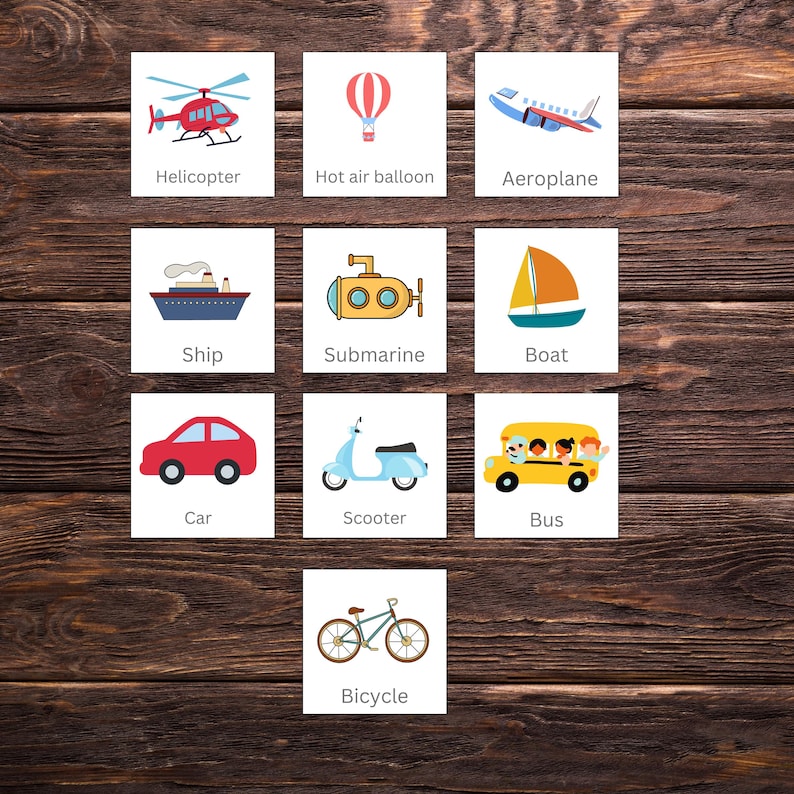 Transport Vehicles Flash Cards, Preschool Transport Flash Cards ...