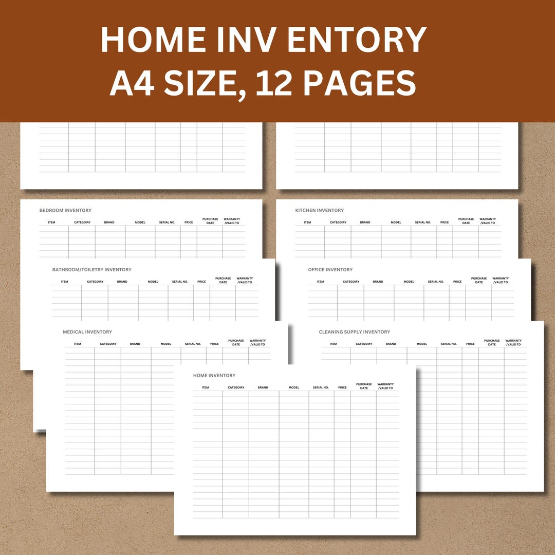 Printable Home Inventory Tracker Templates Instant Download , Household ...