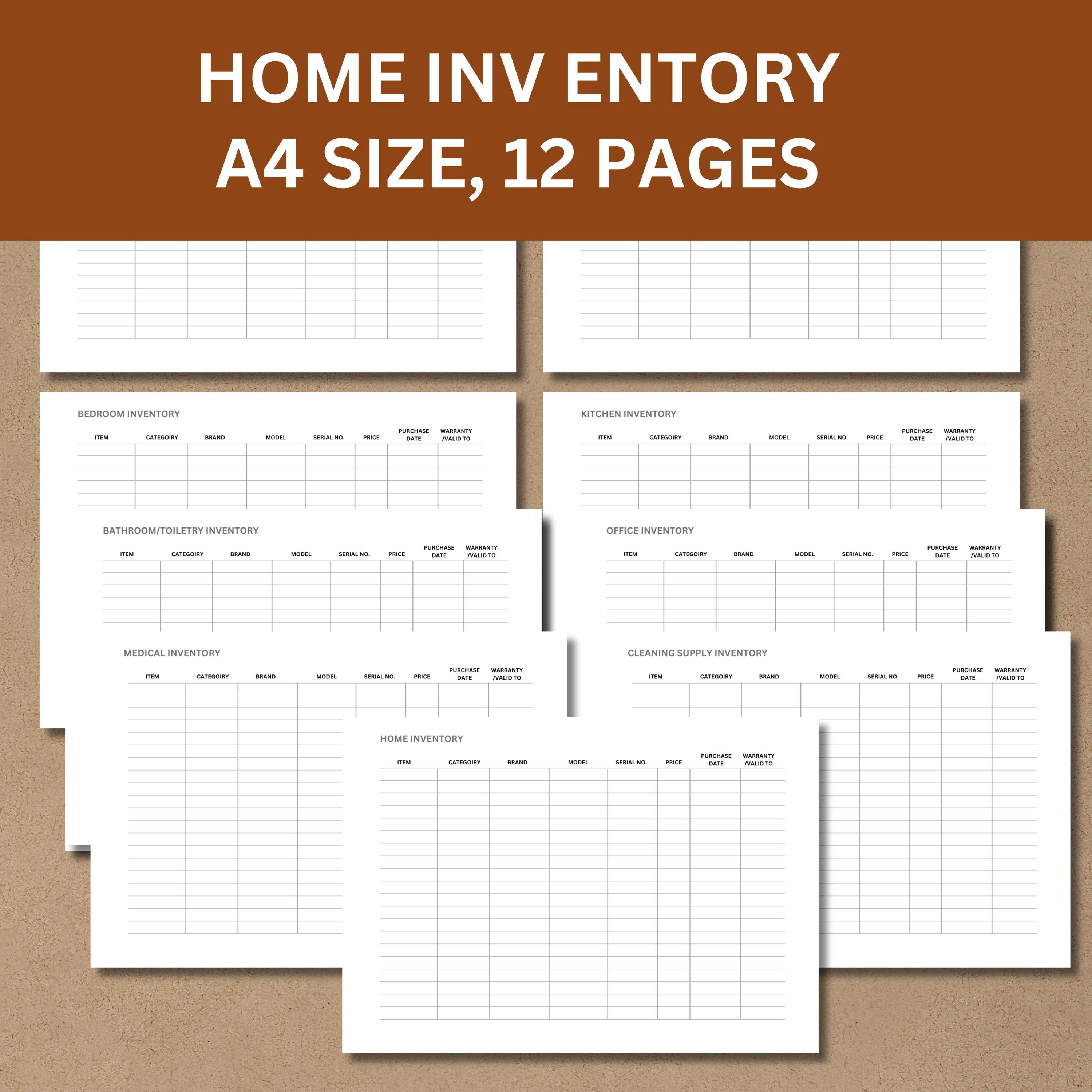 Printable Home Inventory Tracker Templates Instant Download , Household ...