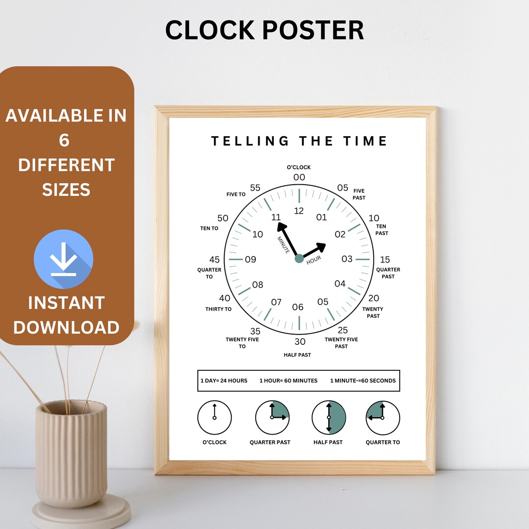 Telling the Time Print Poster Wall Art Poster, Educational Poster Print ...