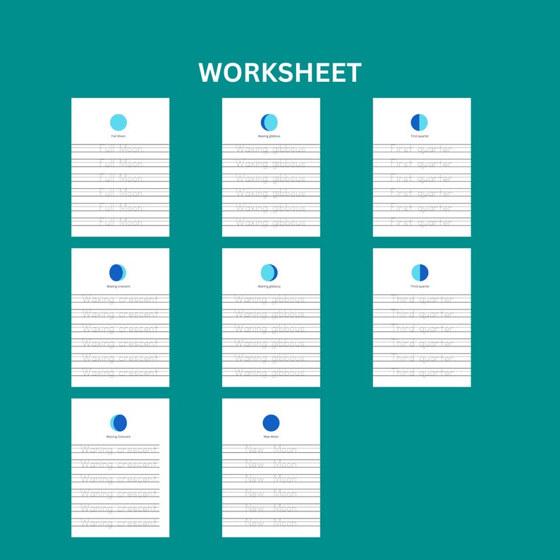 Moon Phases Print With Flashcards and Worksheet, Educational Kids ...