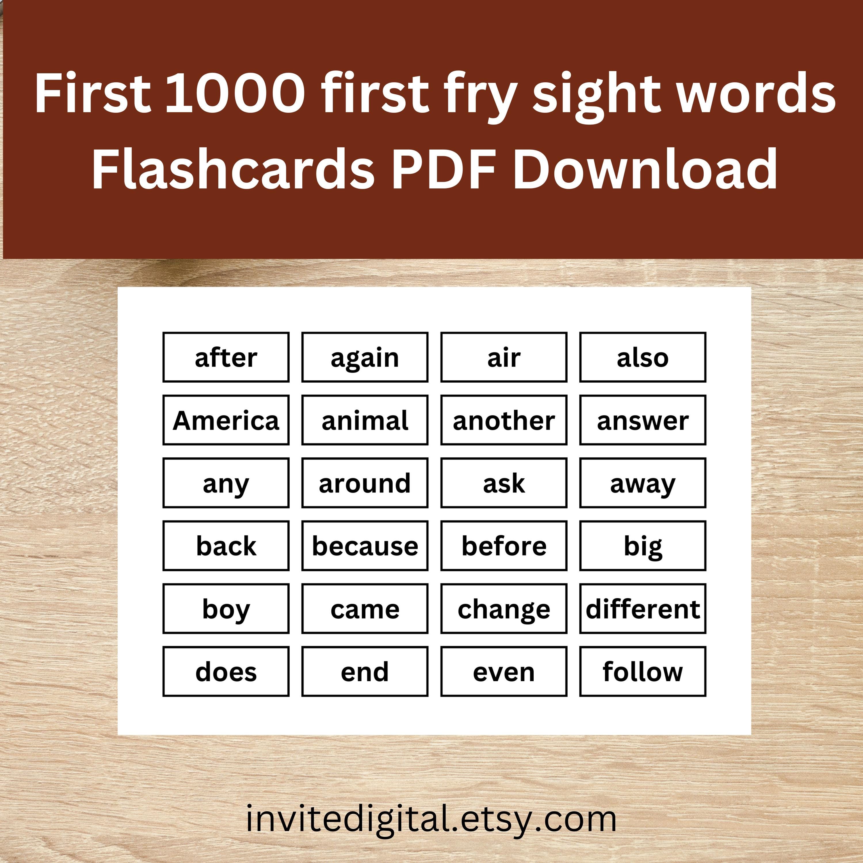 First 1000 Fry Sight Words Flashcards Cut Outs PDF Instant Download ...