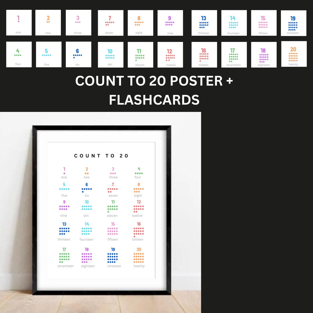 Count to 20 Poster With Flashcards, Numbers Poster, Educational Print ...
