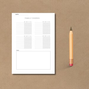 Family Chore Chart for 4 Kids / Adults Printable Template, Weekly ...