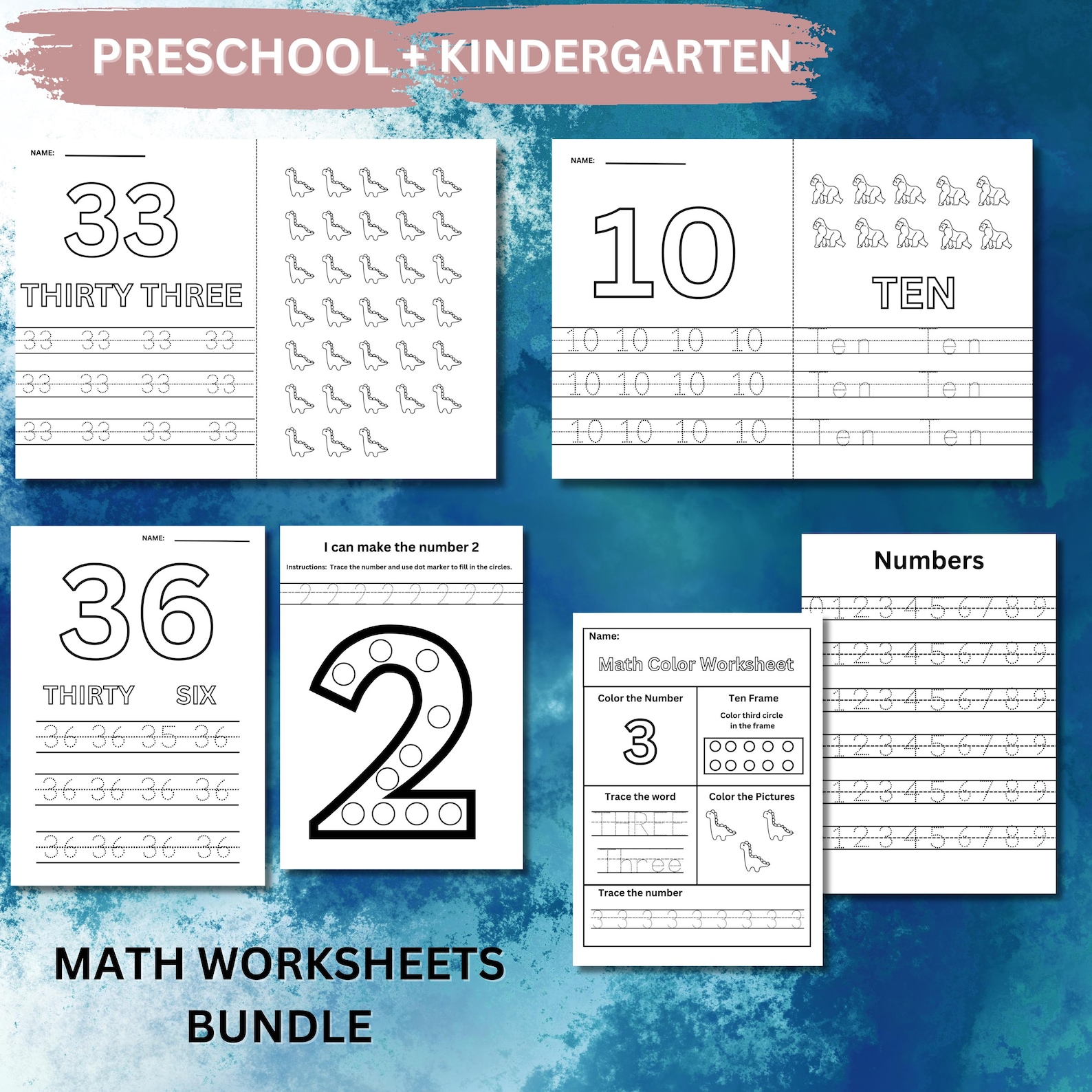 Number Tracing Worksheets and Color Pages Bundle, Traceable Preschool 0 ...