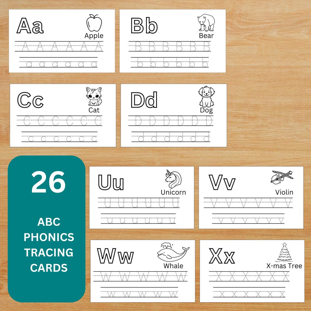 26 ABC Phonics Tracing Cards, Preschool-kindergarten Handwriting and ...
