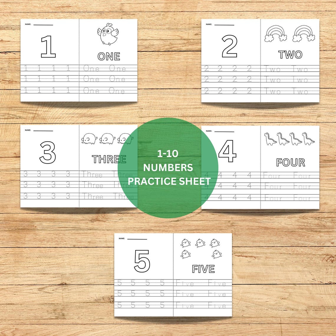 1-10 Number and Spelling Tracing Worksheets and Color Page, Traceable ...