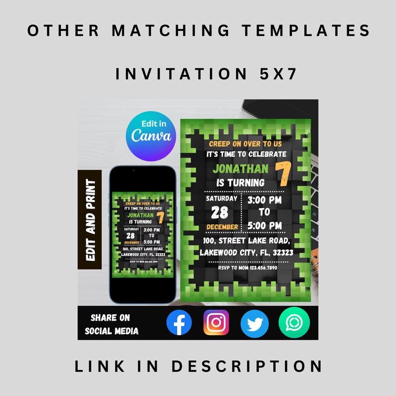 Editable DIY Mine S Craft Theme Backdrop Template 48x24 Inch Crafter ...