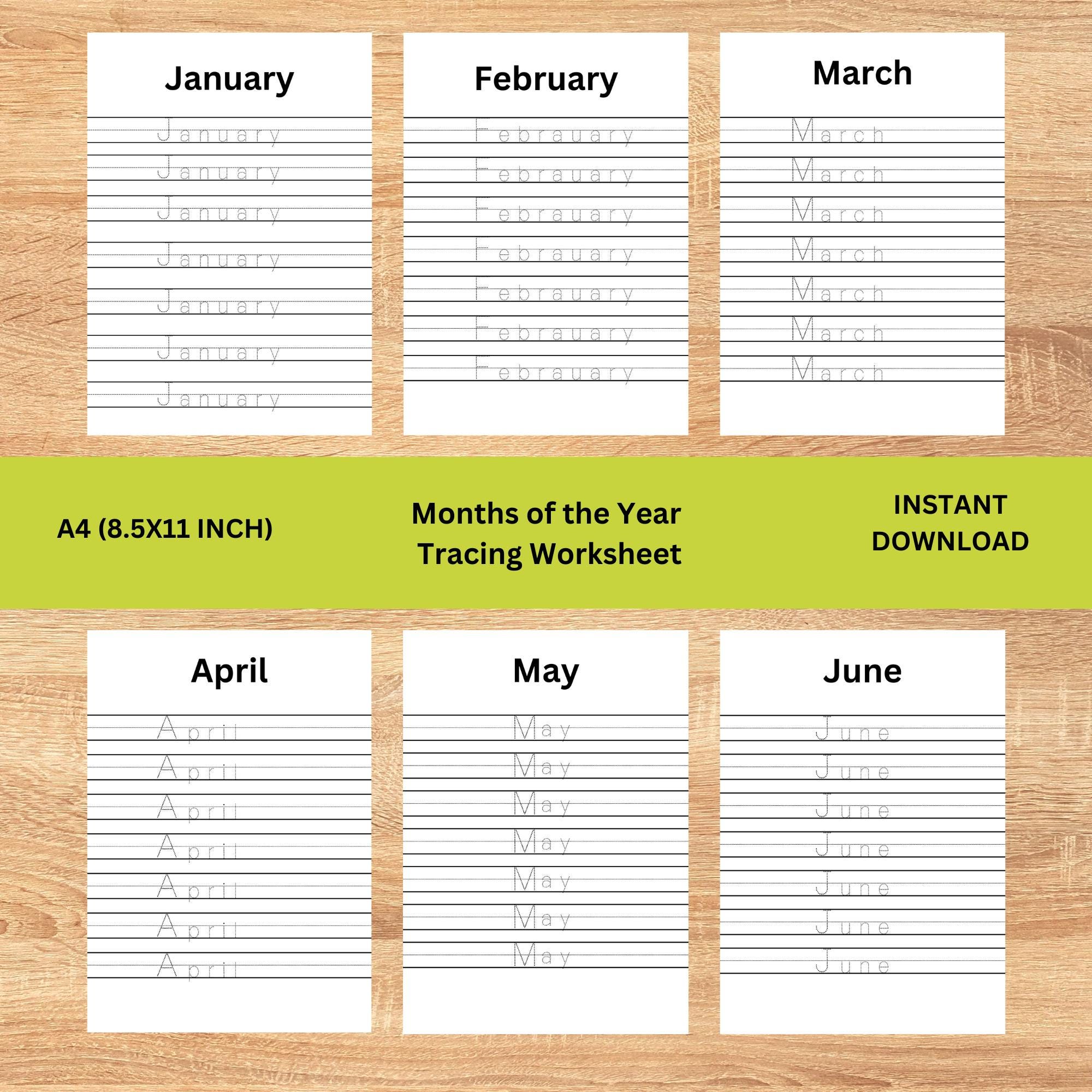 Months of the Year Tracing Worksheet Printable Handwriting Practice ...